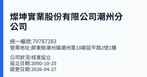 燦坤實業股份有限公司潮州分公司的照片-統編 70787283(屏東縣) 公司登記資料與營業項目詳細圖表