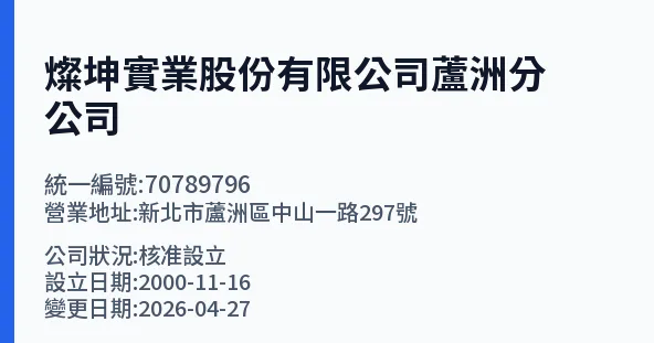 燦坤實業股份有限公司蘆洲分公司的照片-統編 70789796(新北市) 公司登記資料與營業項目詳細圖表