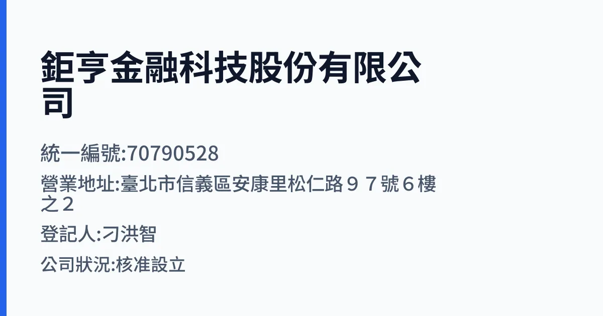 鉅亨金融科技股份有限公司 - 統編 70790528(臺北市) 公司登記資料與營業項目詳細圖表