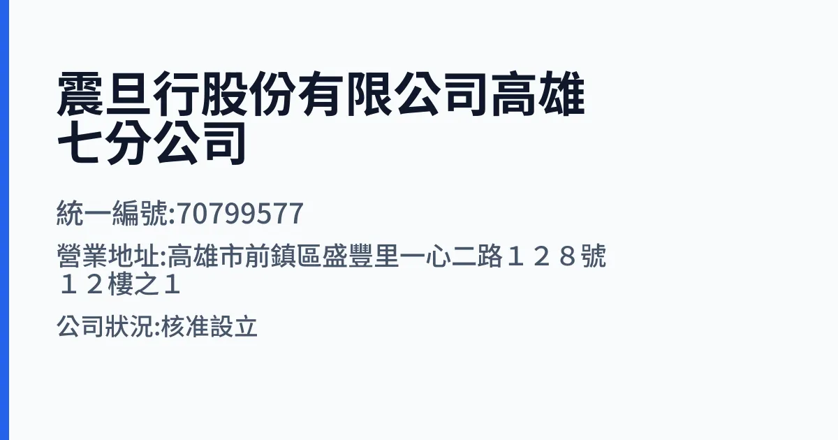 震旦行股份有限公司高雄七分公司 - 統編 70799577 (高雄市) 公司登記資料與營業項目詳細圖表