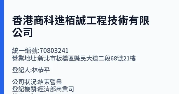 香港商科進栢誠工程技術有限公司的照片-統編 70803241(新北市) 公司登記資料與營業項目詳細圖表