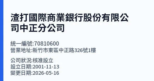 渣打國際商業銀行股份有限公司中正分公司的照片-統編 70810600(新竹市) 公司登記資料與營業項目詳細圖表