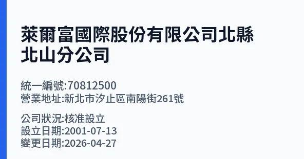 萊爾富國際股份有限公司北縣北山分公司的照片-統編 70812500(新北市) 公司登記資料與營業項目詳細圖表