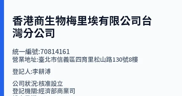 香港商生物梅里埃有限公司台灣分公司的照片-統編 70814161(臺北市) 公司登記資料與營業項目詳細圖表