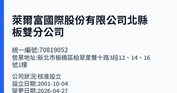 萊爾富國際股份有限公司北縣板雙分公司的照片-統編 70819052(新北市) 公司登記資料與營業項目詳細圖表