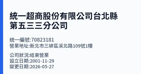 統一超商股份有限公司台北縣第五三三分公司的照片-統編 70823181(新北市) 公司登記資料與營業項目詳細圖表
