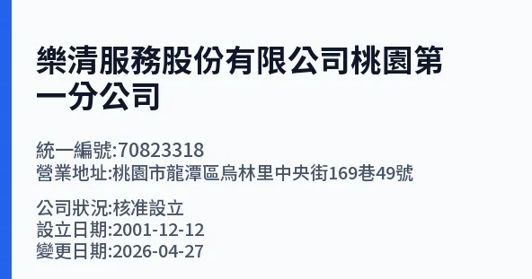 樂清服務股份有限公司桃園第一分公司的照片-統編 70823318(桃園市) 公司登記資料與營業項目詳細圖表