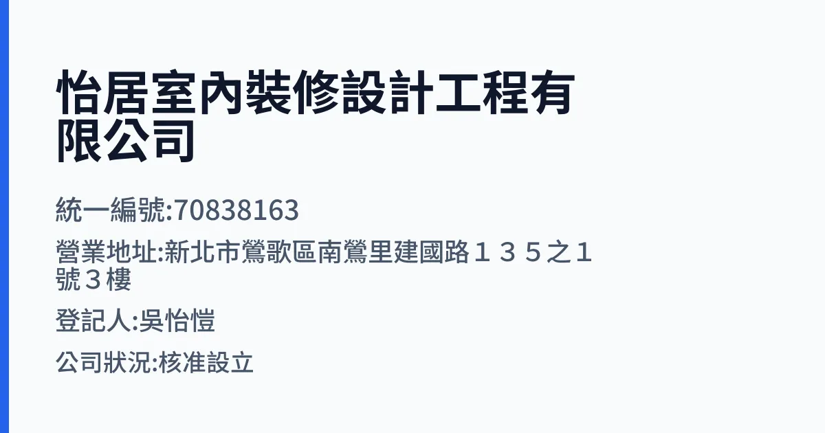 怡居室內裝修設計工程有限公司 - 統編 70838163(新北市) 公司登記資料與營業項目詳細圖表