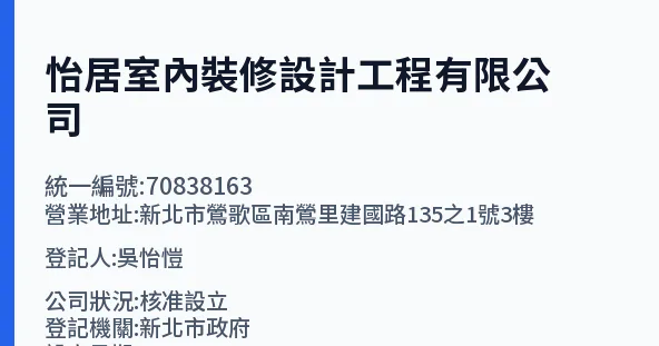 怡居室內裝修設計工程有限公司的照片-統編 70838163(新北市) 公司登記資料與營業項目詳細圖表