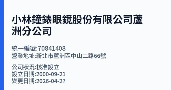 小林鐘錶眼鏡股份有限公司蘆洲分公司的照片-統編 70841408(新北市) 公司登記資料與營業項目詳細圖表