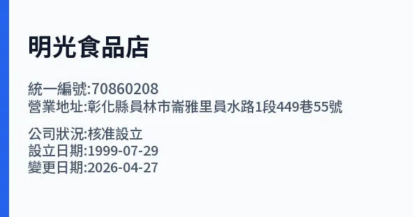 明光食品店的照片-統編 70860208(彰化縣) 公司登記資料與營業項目詳細圖表