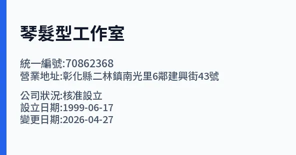 琴髮型工作室的照片-統編 70862368(彰化縣) 公司登記資料與營業項目詳細圖表