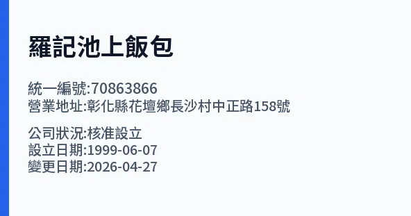 羅記池上飯包的照片-統編 70863866(彰化縣) 公司登記資料與營業項目詳細圖表