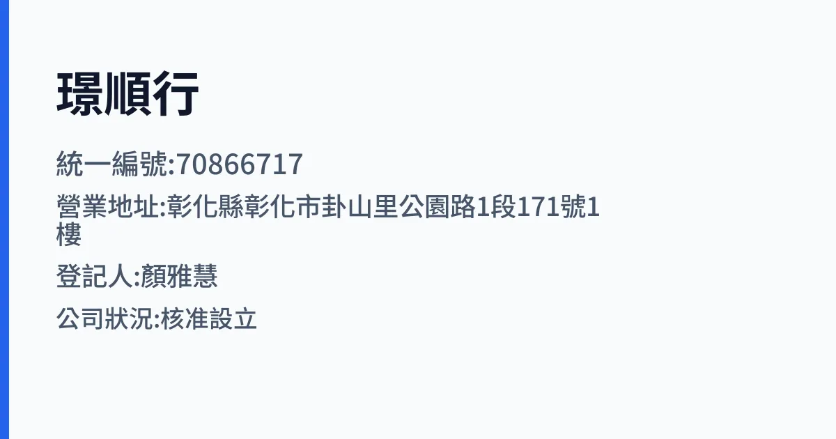 璟順行 - 統編 70866717(彰化縣) 公司登記資料與營業項目詳細圖表
