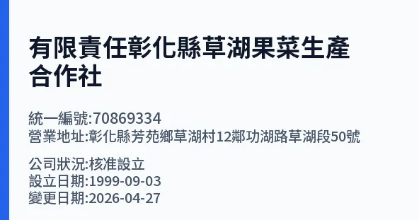 有限責任彰化縣草湖果菜生產合作社的照片-統編 70869334(彰化縣) 公司登記資料與營業項目詳細圖表