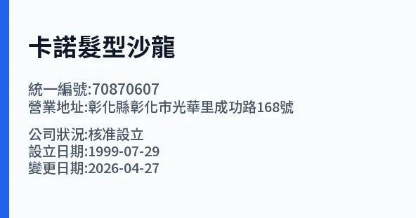 卡諾髮型沙龍的照片-統編 70870607(彰化縣) 公司登記資料與營業項目詳細圖表