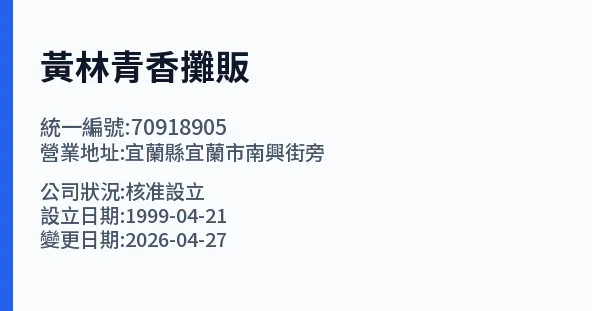 黃林青香攤販的照片-統編 70918905(宜蘭縣) 公司登記資料與營業項目詳細圖表