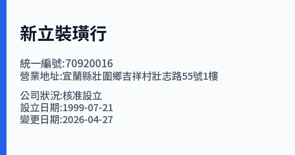 新立裝璜行的照片-統編 70920016(宜蘭縣) 公司登記資料與營業項目詳細圖表