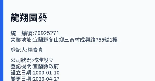 龍翔園藝的照片-統編 70925271(宜蘭縣) 公司登記資料與營業項目詳細圖表