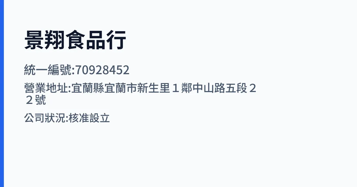 景翔食品行 - 統編 70928452(宜蘭縣) 公司登記資料與營業項目詳細圖表
