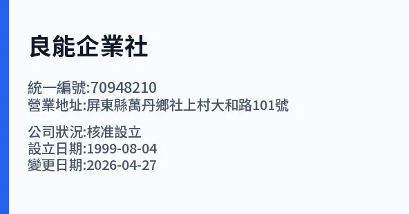 良能企業社的照片-統編 70948210(屏東縣) 公司登記資料與營業項目詳細圖表