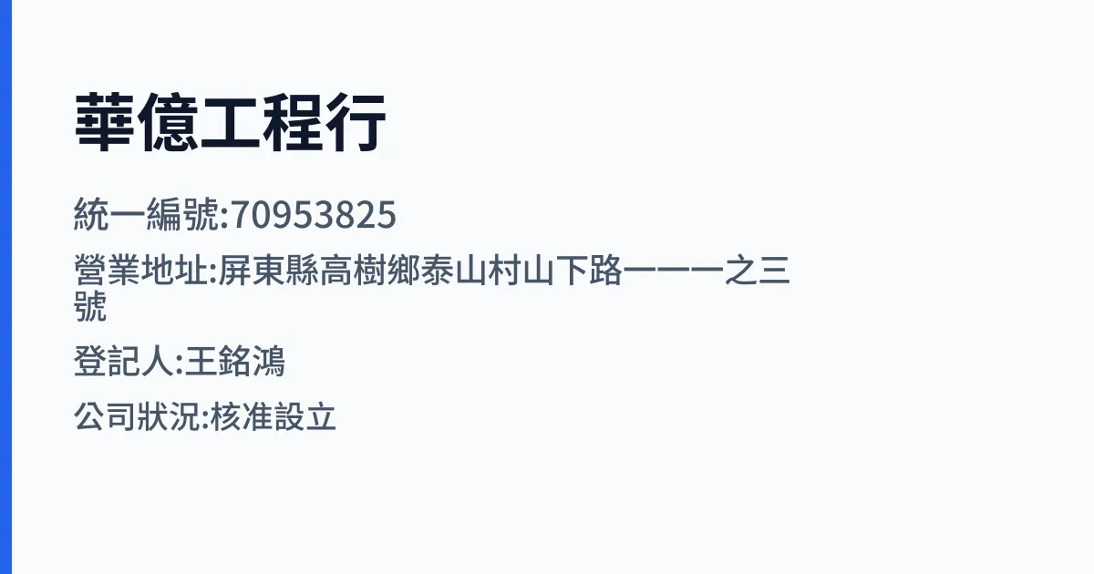 華億工程行 - 統編 70953825(屏東縣) 公司登記資料與營業項目詳細圖表