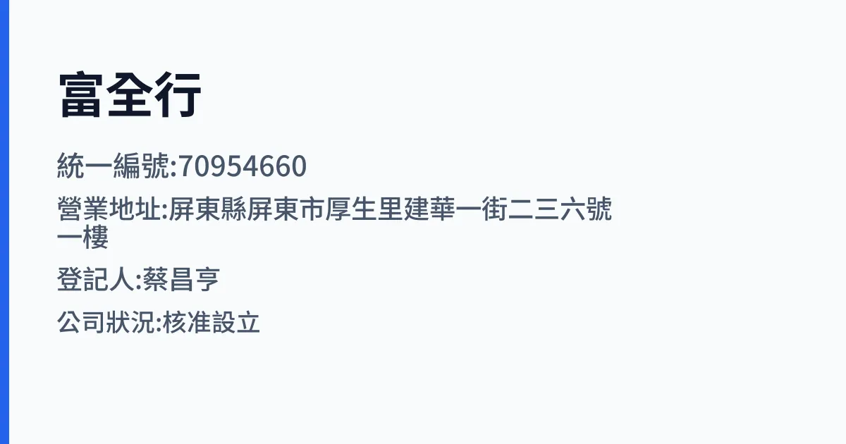 富全行 - 統編 70954660(屏東縣) 公司登記資料與營業項目詳細圖表
