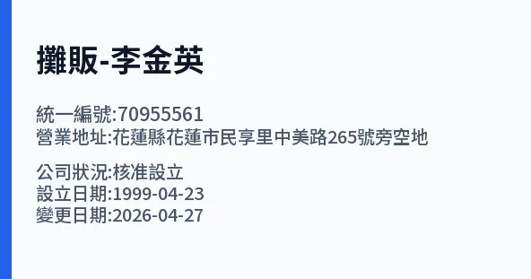 攤販-李金英的照片-統編 70955561(花蓮縣) 公司登記資料與營業項目詳細圖表