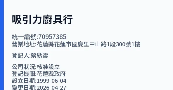 吸引力廚具行的照片-統編 70957385(花蓮縣) 公司登記資料與營業項目詳細圖表