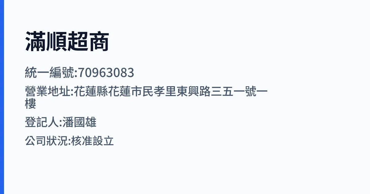 滿順超商 - 統編 70963083(花蓮縣) 公司登記資料與營業項目詳細圖表