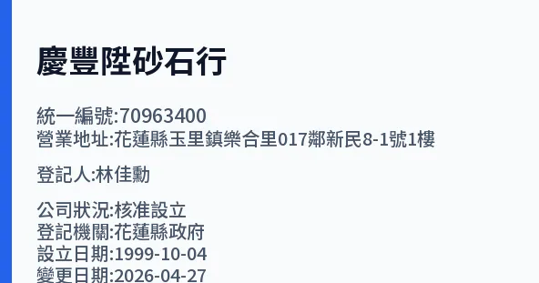慶豐陞砂石行的照片-統編 70963400(花蓮縣) 公司登記資料與營業項目詳細圖表