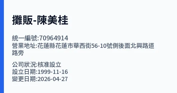攤販-陳美桂的照片-統編 70964914(花蓮縣) 公司登記資料與營業項目詳細圖表