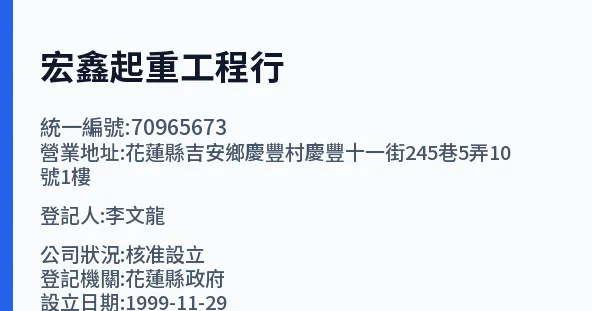 宏鑫起重工程行的照片-統編 70965673(花蓮縣) 公司登記資料與營業項目詳細圖表