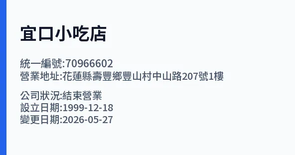宜口小吃店的照片-統編 70966602(花蓮縣) 公司登記資料與營業項目詳細圖表
