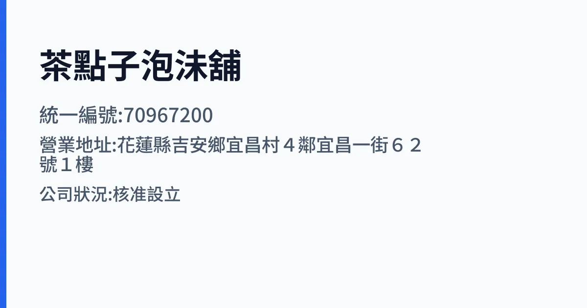 茶點子泡沬舖 - 統編 70967200(花蓮縣) 公司登記資料與營業項目詳細圖表