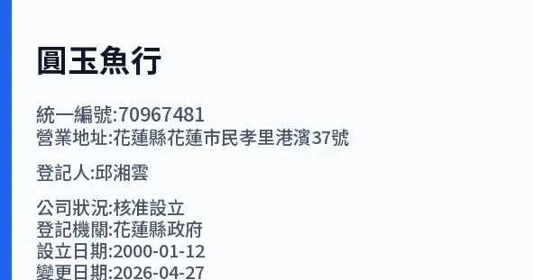 圓玉魚行的照片-統編 70967481(花蓮縣) 公司登記資料與營業項目詳細圖表