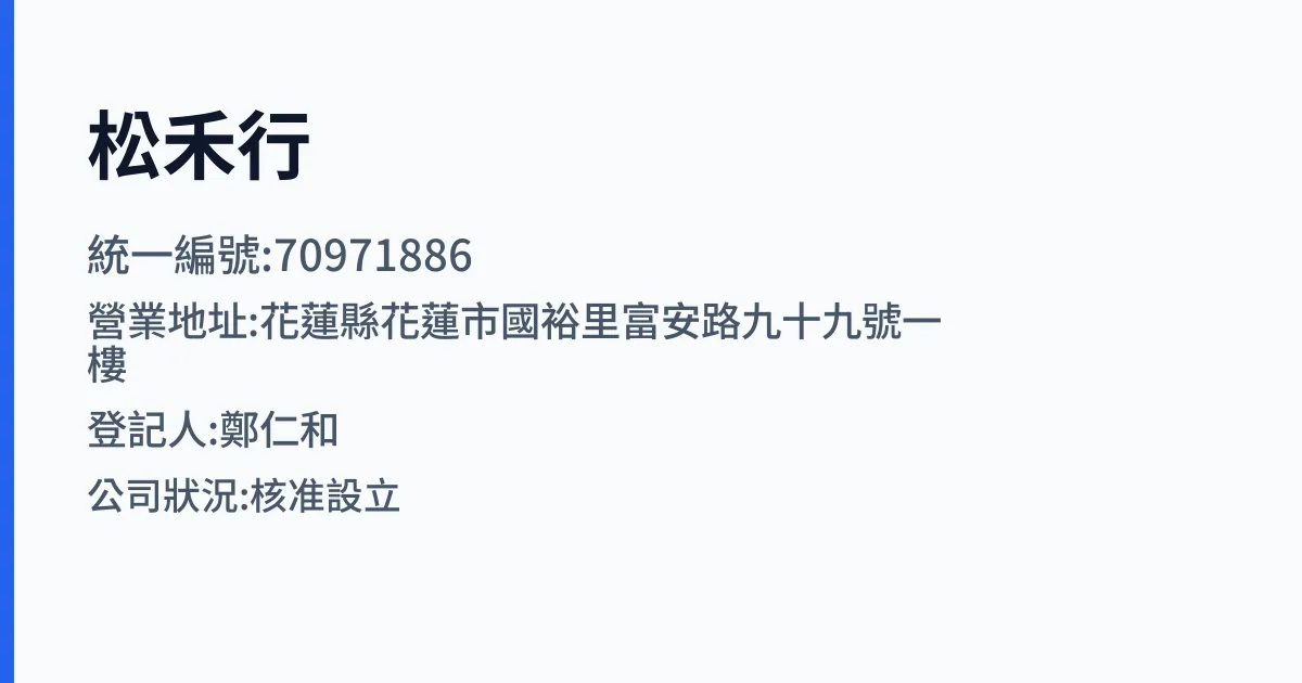 松禾行 - 統編 70971886(花蓮縣) 公司登記資料與營業項目詳細圖表