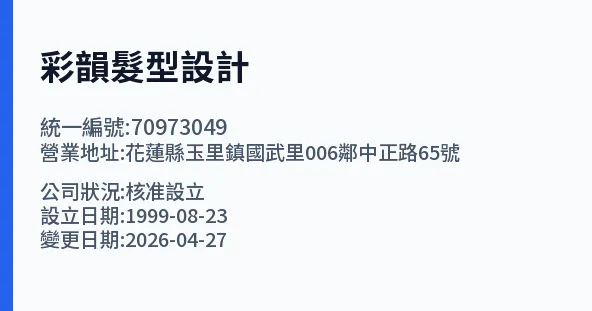 彩韻髮型設計的照片-統編 70973049(花蓮縣) 公司登記資料與營業項目詳細圖表