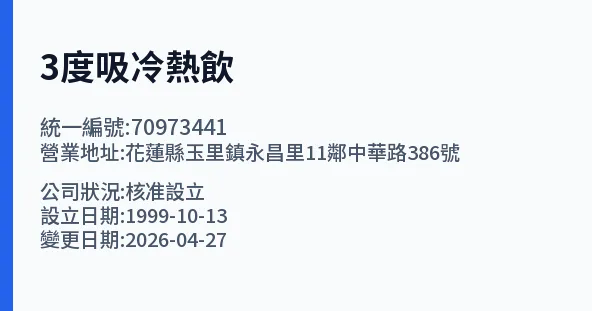 3度吸冷熱飲的照片-統編 70973441(花蓮縣) 公司登記資料與營業項目詳細圖表