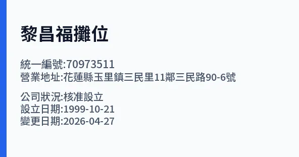 黎昌福攤位的照片-統編 70973511(花蓮縣) 公司登記資料與營業項目詳細圖表