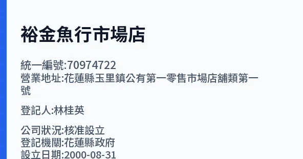 裕金魚行市場店的照片-統編 70974722(花蓮縣) 公司登記資料與營業項目詳細圖表