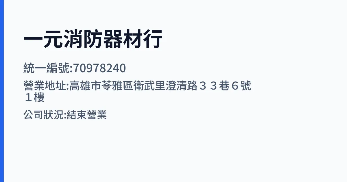 一元消防器材行 - 統編 70978240（高雄市） 公司登記資料與營業項目詳細圖表