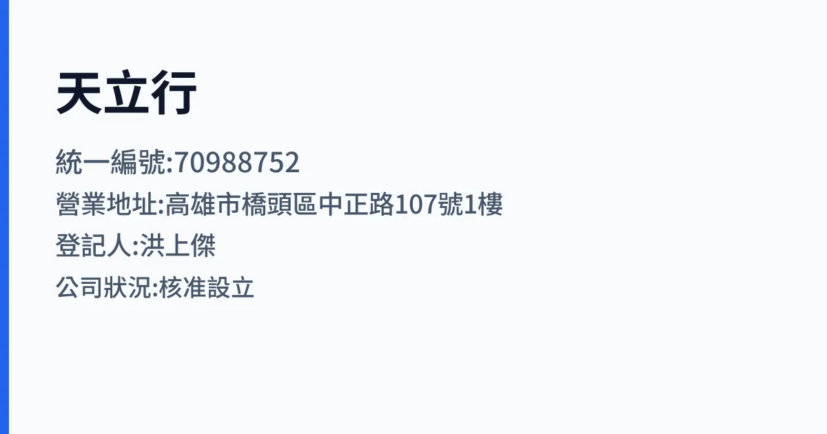 天立行 - 統編 70988752(高雄市) 公司登記資料與營業項目詳細圖表