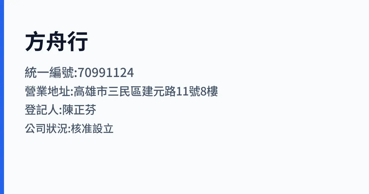 方舟行 - 統編 70991124(高雄市) 公司登記資料與營業項目詳細圖表