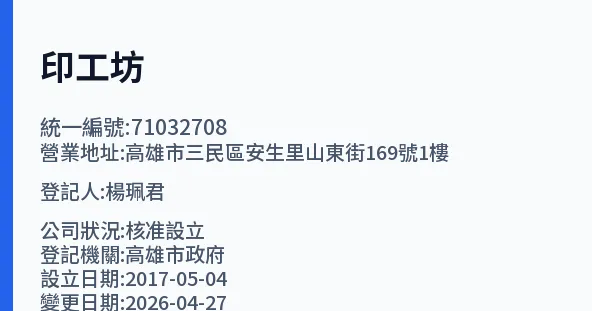 印工坊的照片-統編 71032708(高雄市) 公司登記資料與營業項目詳細圖表