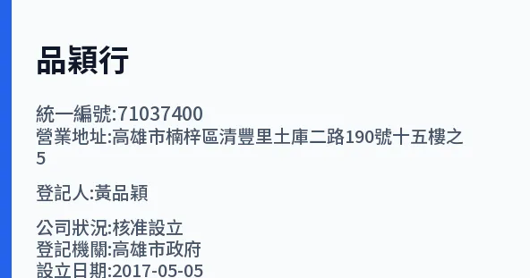 品穎行的照片-統編 71037400(高雄市) 公司登記資料與營業項目詳細圖表