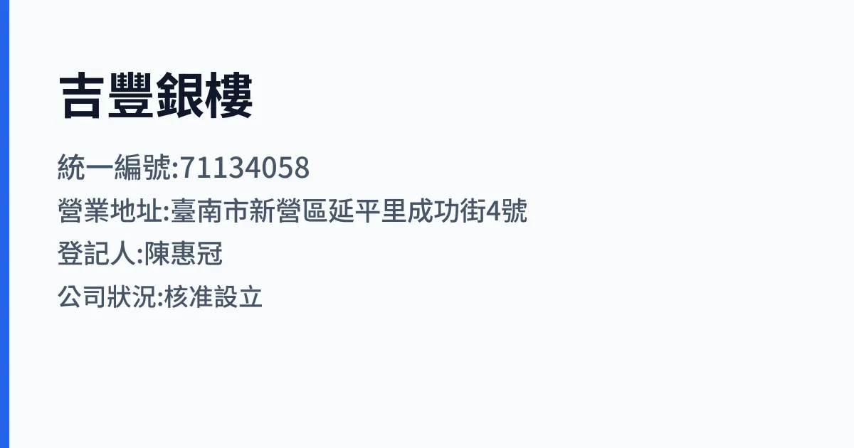 吉豐銀樓 - 統編 71134058(臺南市) 公司登記資料與營業項目詳細圖表
