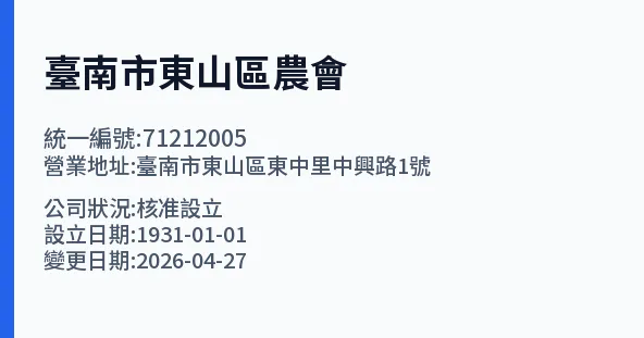 臺南市東山區農會的照片-統編 71212005(臺南市) 公司登記資料與營業項目詳細圖表