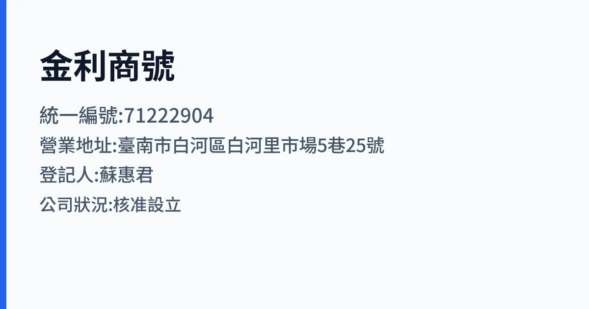 金利商號 - 統編 71222904(臺南市) 公司登記資料與營業項目詳細圖表