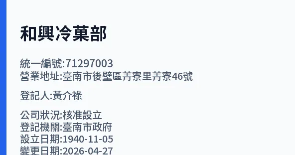 和興冷菓部的照片-統編 71297003(臺南市) 公司登記資料與營業項目詳細圖表